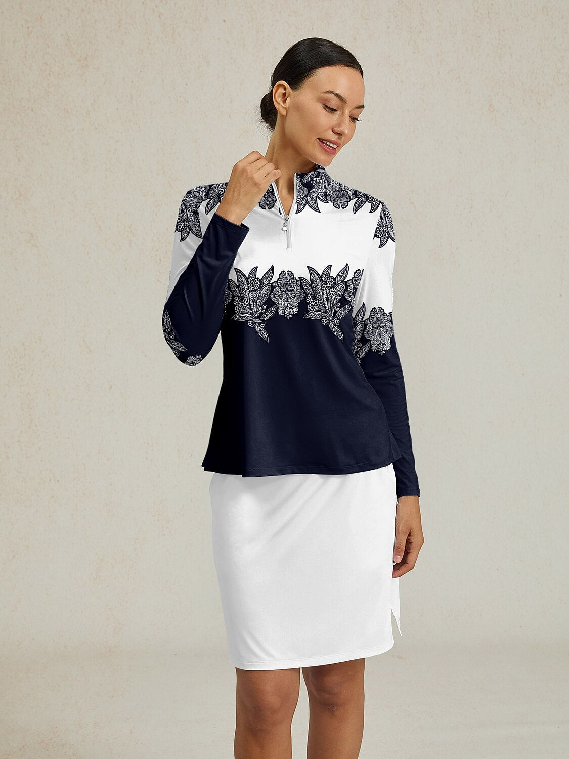 Botanical Energy Silky Ruffle Golf Shirt Quarterzip UPF50+ – Acegolfs
